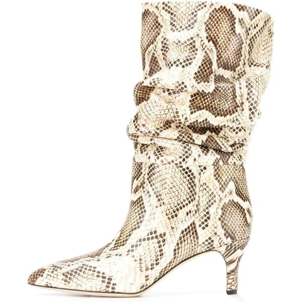 商品名Goolita Snakeskin Mid Calf Boots for Women Pointed Toe Slip On Metallic Boots Stiletto Heel Dress Slouchy Bootsブランド：G...