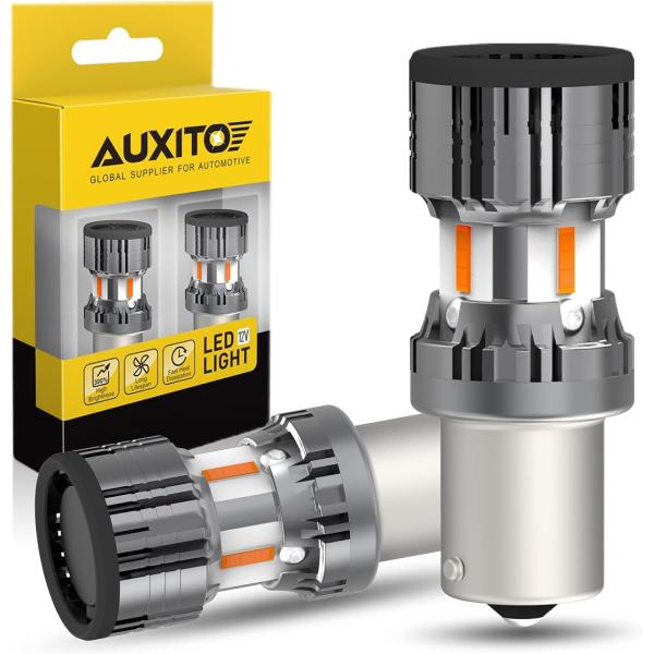 商品名AUXITO 2023 Upgraded 1156 LED Bulbs Turn Signal Light with Fan, 4000LM 600％ Super Bright Amber Yellow, BA15S 1141 750...