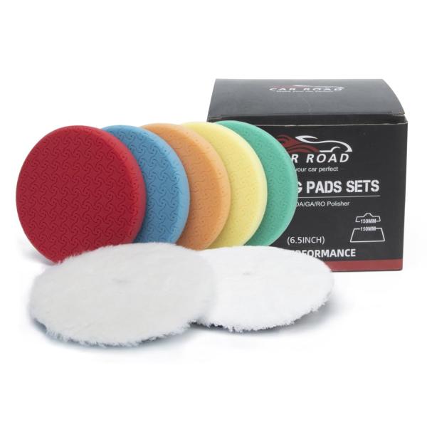 商品名6"" Buffing Polishing Pads,7Pcs 6.5 lnch Backing Plate,Compound Buffing Sponge and Woolen Pads,Cutting Polishing Pad ...