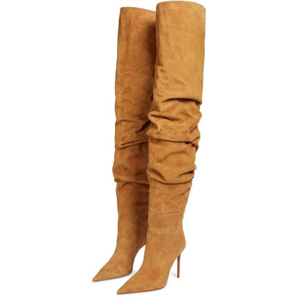 商品名Goolita Women's Suede Over Knee Slouchy Boots Pointed Toe Stiletto High Heel Thigh high Long Boot Party Dress Shoes f...