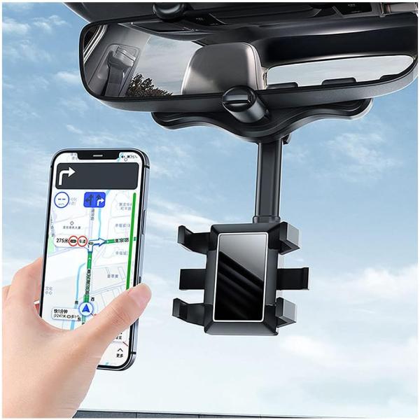 商品名Turcee Car Mearview ミラーブラケット 360°回転可能 格納式 車載電話ホルダー iPhoneおよびすべてのスマートフォン用Turcee Car Mearview Mirror Bracket,360°Rotata...