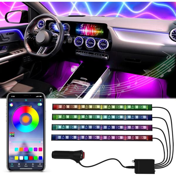 商品名Mega Racer LEDインテリアカーライト - 1600万以上のカスタムRGBカラー カーストリップライト 48個のLEDチップ マルチモード音楽同期アプリ iPhone Android カーチャージャー DC 12VMega ...