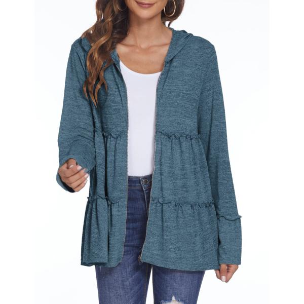 商品名:  DEESHA Full Zip Up Hoodie for Women Pleated Tiered Ruffle Hooded Sweatshirts Lightweight Jacket Coat Long Sleeves ...