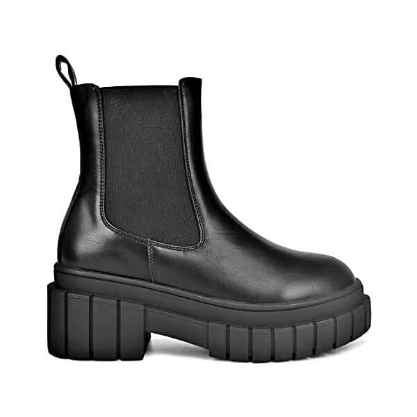 商品名LIMON BERRY Women's Slip On Low Heel Chunky Sole Cleated Platform Casual Chelsea Comfortable Ankle Boots HON1, 8ブランド：...