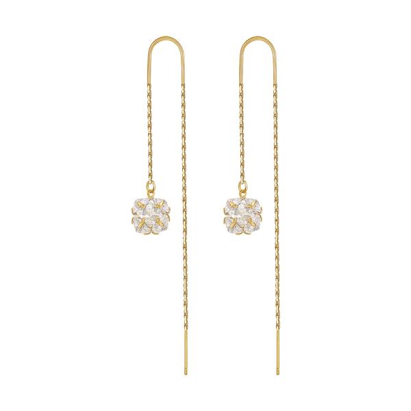 商品名: 14K ゴールド ローズ フラワー ダングル イヤリング レディース タッセル スレッド ロング チェーン イヤリング 女性用 ドロップイヤリング ブライズメイド用, スターリングシルバー, キュービックジルコニア LE PAPI...