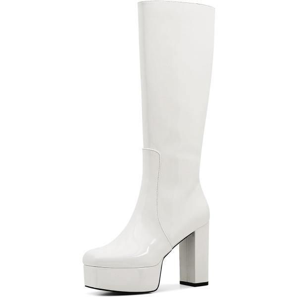 商品名AOSPHIRAYLIAN Womens Knee High Boots Round Toe Side Zipper Sweet Heart Chunky High Heel Go Go Platform Bootsブランド：AOSP...