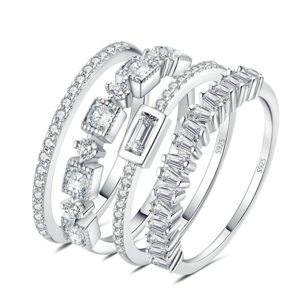 商品名: JewelryPalace プリンセスエメラルドカット キュービックジルコニア スタッカブル ウェディングリング エタニティバンド 女性用 キュービックジルコニア 925 スターリングシルバー 14K ホワイトゴールド プロミスリ...