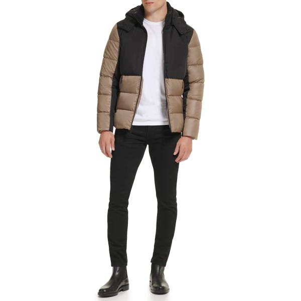 商品名:  Kenneth Cole Men's Color Block Puffer Zip Off Hood Mixed Media Jacket, Taupe, Largeブランド: Kenneth Cole商品サイズ: Large高...