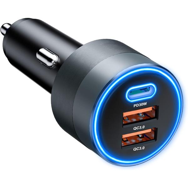 商品名SONRU USB C カーチャージャー 66W/9A PD3.0 デュアル QC 3.0 高速 USB C カーチャージャー アダプター LED アンビエントライト付き iPhone 13/12/11/X/XR用SONRU USB ...