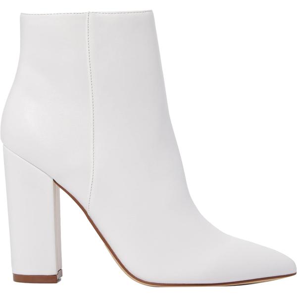 商品名JustFab Rosamund Block Heeled Booties for Women - White Ankle Boots, Faux Leather High Heel Booties, White Boots for ...
