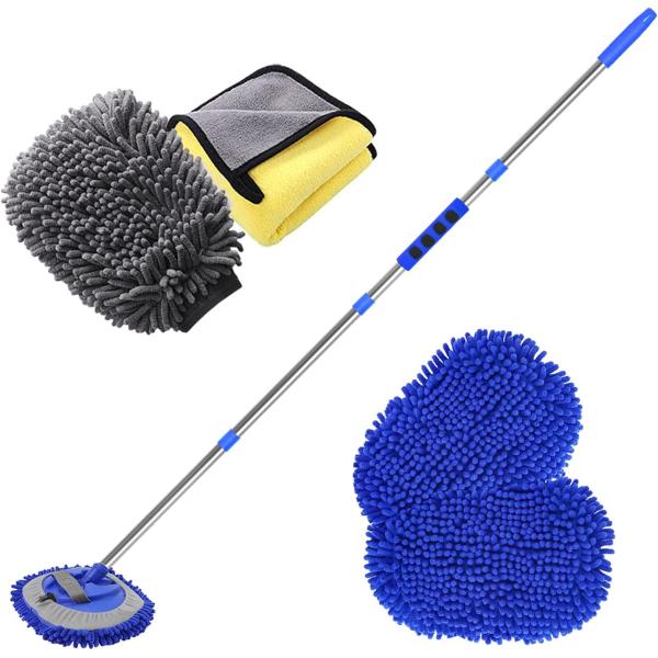 商品名ANUINIT 洗車ブラシ ロングハンドル 62インチ/18インチ マイクロファイバー 洗車ブラシ ソフト 洗車 モップ 洗車ミット 傷がつかない洗車キット 柔軟な回転洗車ブラシ トラック RV SUV ピックアップバス用ANUINI...