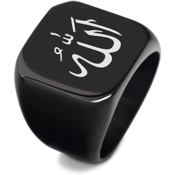 商品名Islamic Allah God Stainless Steel Polished Black Signet Ring for Men Women Islam Muslim Religous Thumb Ring Arabic Am...