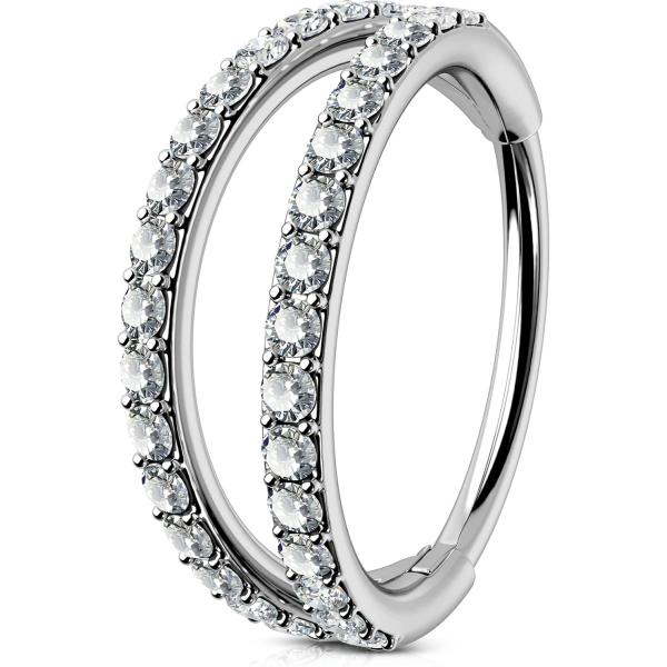 商品名OUFER ノーズリングフープ 20G G23ソリッドチタンノーズピアス 2列ダイヤモンドフープノーズリング シングルピアス用ダブルノーズリング コンクヘリックスデイスリップピアスジュエリー, 20G 10MM, 金属, キュービック...