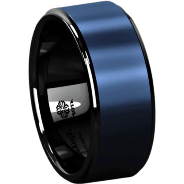 商品名Tungsten Carbide Wedding Band Ring for Men and Women Argolla de Matrimonio 8mm Black Sea Blue Brushed Center 6.5 Unit...