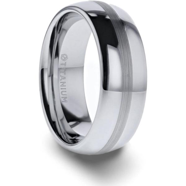 商品名Thorsten Nelson | Titanium Rings for Men | Lightweight Titanium | Comfort Fit | Domed Titanium Ring with Brushed Stri...