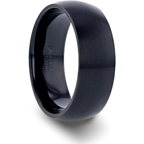 商品名Thorsten Marauder | Titanium Rings for Men | Lightweight Titanium | Comfort Fit | Domed Brushed Finish Black Titanium...
