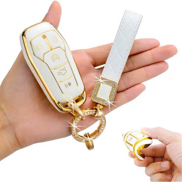 商品名フォードキーフォブカバー、ソフトTPU 360度保護 フォードフュージョンマスタングF150エッジエクスプローラーリンカーンMKZ MKC MKXカーキーシェルケースLCWPJWWS for Ford Key Fob Cover,So...