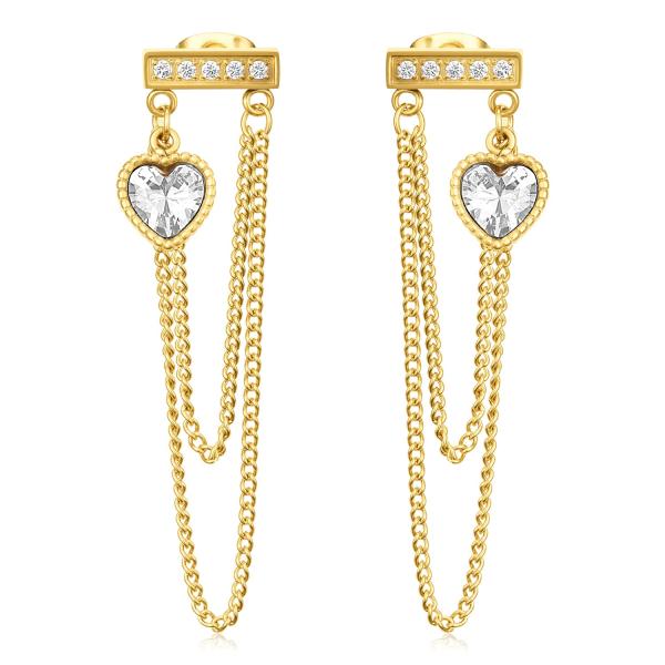 商品名: 華奢なハートジルコンドロップチェーンリンクイヤリング 14Kゴールド ロングタッセルチェーンイヤリング ダングルイヤリング 低刺激性 ゴールドフィルドジュエリー, イエローゴールド, キュービックジルコニア Dainty Hear...