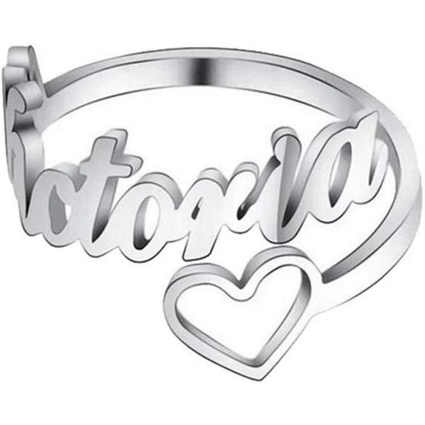 商品名Personalized Name Rings with Heart Engraved Stacking Rings Adjustable Open Ring Custom Name Plate Ring Sterling Silve...