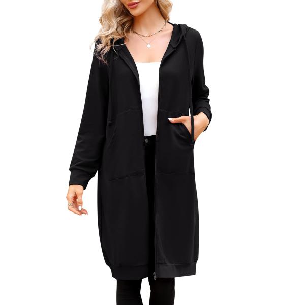 商品名:  MISSKY Women's Zip Up Long Hoodie Pocket Drawstring Basic Zipper Winter Tunic Hooded Sweatshirt Jacket Outwear wit...