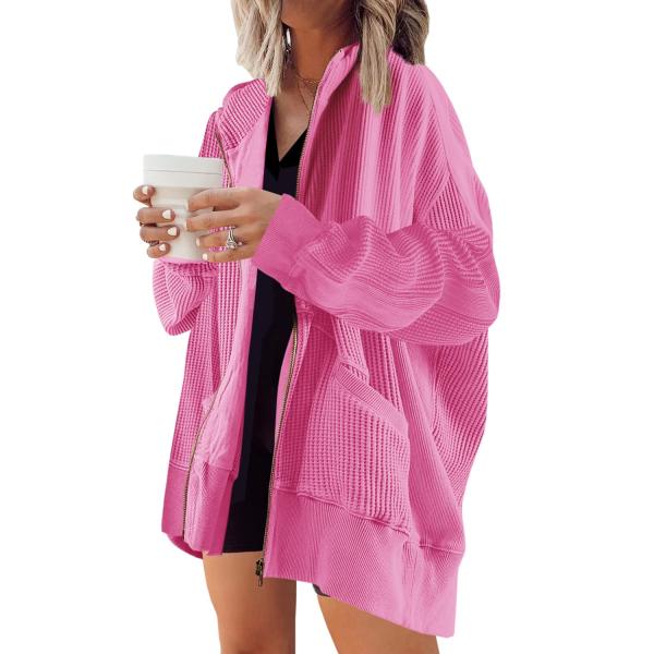 商品名:  LAMISSCHE Womens Oversized Waffle Knit Hoodies Batwing Long Sleeve Zip Up Hooded Jackets Thermal Patchwork Coat Sw...