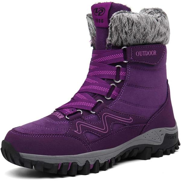 商品名Womens Winter Snow Boots Warm Fur Lined Ankle Botties Anti-Slip Hiking Boots Outdoor Walking Trekking Shoes Purple Si...