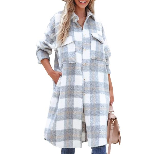 商品名:  AUTOMET Womens Long Shacket Jacket Flannel Shirts Plaid Long Sleeve Button Down Chest Pocketed Coat Fall Clothes O...