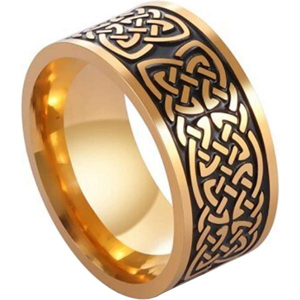 商品名バイキング 北欧ノットリング レディース メンズ ゴールドステンレススチール ケルトノットワーク 結婚指輪 サイズ8~11.5 10mm, 9.5, 非貴金属, 宝石なしFantasy Forge Jewelry Viking Nor...