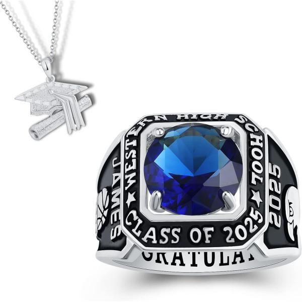 商品名PJM Customized Sterling Silver or 10KT Gold Men's High School and College Class Ring   Achiever Collection - Mementos...