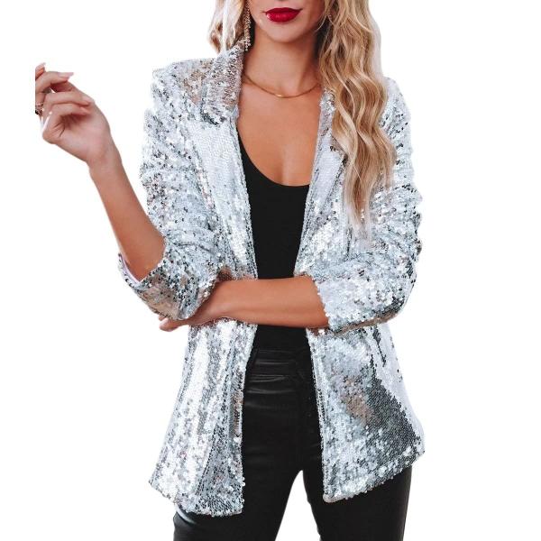 商品名:  Fazoacou Glitter Sequin Jacket for Women Velvet Notched Collar Sleeved Sparkly Bomber Jacket Metallic Shiny Clubwe...