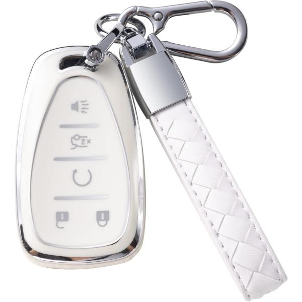 商品名CHEZENHUI シボレーキーフォブカバー、ホワイトCHEZENHUI Compatible with Chevy Key Fob Cover with Leather Lanyard, Car Key Case Shell Pro...