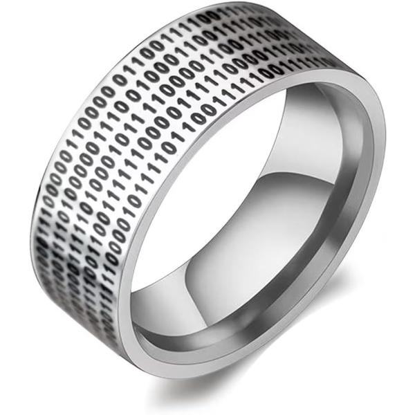 商品名AJZYX 8mm ステンレススチール バイナリコード 結婚指輪 コンピュータープログラマーギフト コンピューターボードリング PCボードリング 回路基板リング オタクジュエリー エンジニアリング, 13, 非貴金属, 宝石なしAJZ...