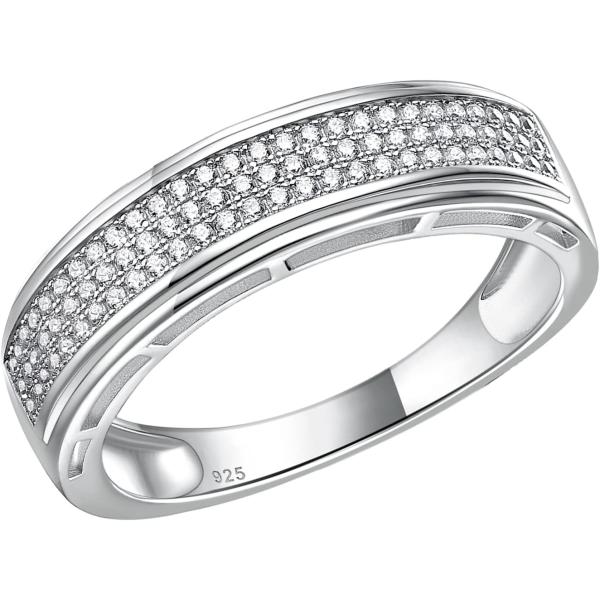 商品名SweetJew 925スターリングシルバーリング エタニティリング 結婚指輪 男性用 1カラット マイクロパヴェキュービックジルコニア サイズ8-13, ストーン, キュービックジルコニアSweetJew Wedding Rings...