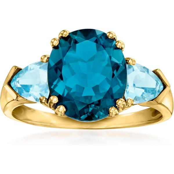 商品名Ross-Simons 5.40 ct. t.w.トーナルブルートパーズ 3ストーンリング 14ktイエローゴールド, ジェムストーン, トパーズRoss-Simons 5.40 ct. t.w. Tonal Blue Topaz 3...