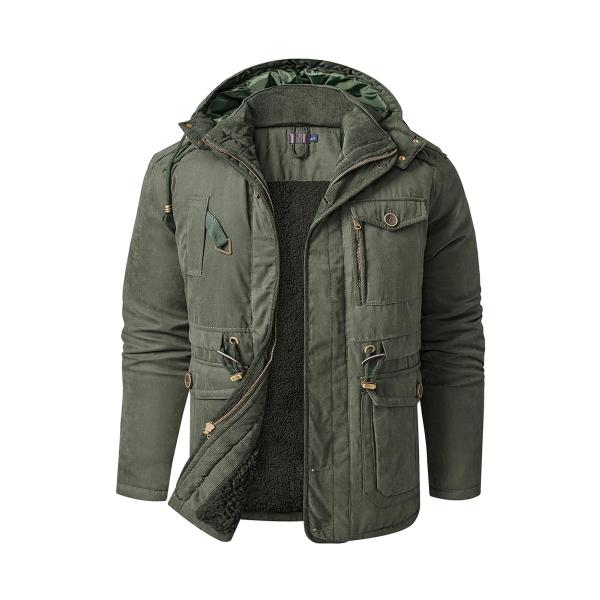 商品名:  NEWHALL Men's Cargo hooded Jacket, Winter Sherpa Lined Thermal Jacket Multi-pocket Trench Coat L Greenブランド: NEWHAL...