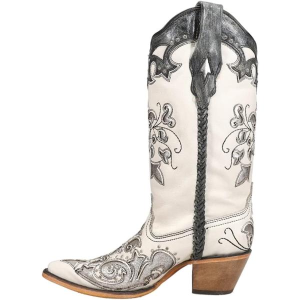 商品名Corral Boots Womens Mikonos Tooled-Inlay Pointed Toe Casual Boots Mid Calf Low Heel 1-2"" - White - Size 8.5 Mブランド：Co...
