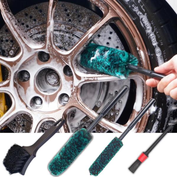 商品名Wheel Brushes for Cleaning Wheels (4 Pro Pack)- 2X Soft Wheel Cleaning Woolies Brush, Detailing Brush and Stiff Tire ...