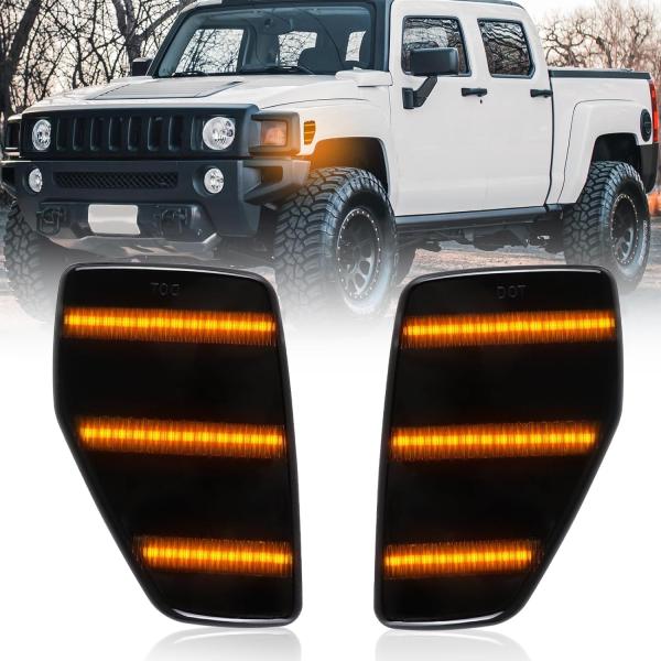 商品名FetonAuto LEDサイドマーカーライト 2006-2010 Hummer H3 2009 2010 H3T用 スモークレンズ H3 H3T アンバー フロントフェンダーサイドマーカー ウィンカーインジケーターAmber LED...