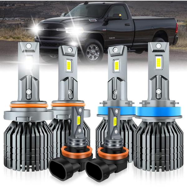 商品名2019-2022 DODGE RAM 1500 2500 3500 LED ヘッドライト電球 9005 ハイビーム + H11 ロービーム 4ヘッドランプ + H11 LED フォグライト電球 6000K クールホワイト IP68防...