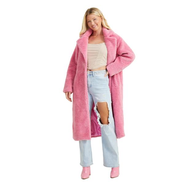 商品名:  ALTAR'D STATE Women's Long Sleeve Blair Sherpa Coat, Plush Fuzzy Open Front Winter Jacket, Silk Lining, Pink, Larg...