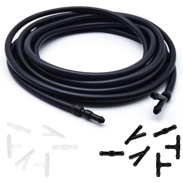 商品名jeseny フロントガラスウォッシャーホースキット 13フィート/4M ユニバーサルフロントガラスワイパーフルードチューブ 12個のホースコネクター付き 車のウォーターポンプとノズルを接続 ほとんどの車に対応 (ブラック)jesen...