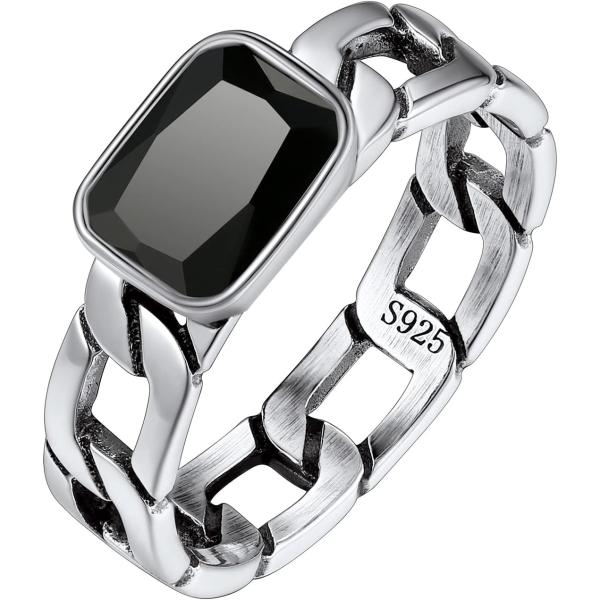 商品名Silvora キューバンリンクチェーンバンドリング キュービックジルコニア スターリングシルバー ジュエリー 結婚 婚約 ギフト 繊細なパッケージ, 925スターリングシルバー, 宝石なし925 Sterling Silver Da...