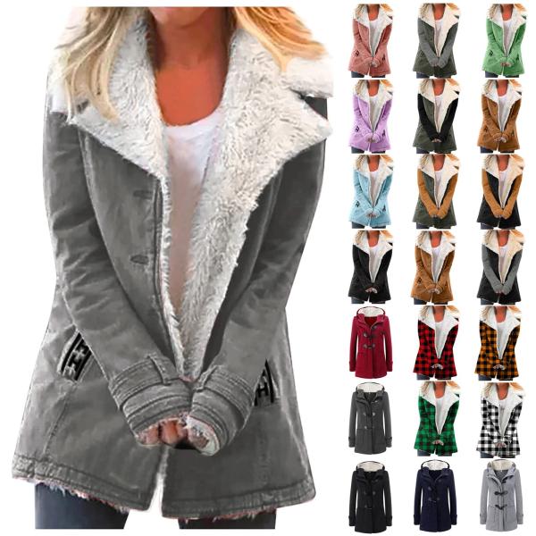 商品名:  Fall Winter Jackets for Women Button Down Solid Hoodie Plus Size Coat Warm Fuzzy Plush Sherpa Coat with Pocket,Chr...