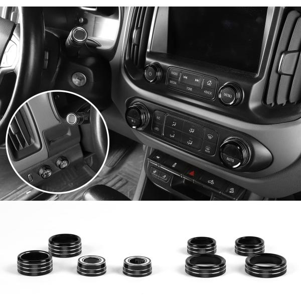 商品名Hoolcar エアコン ヘッドライト 4WD スイッチノブカバー アルミニウム合金 4輪ドライバー センターコンソールスイッチノブカバー 2014-2022 シボレー コロラドに対応 インテリアアクセサリー ブラック 8個Hoolc...