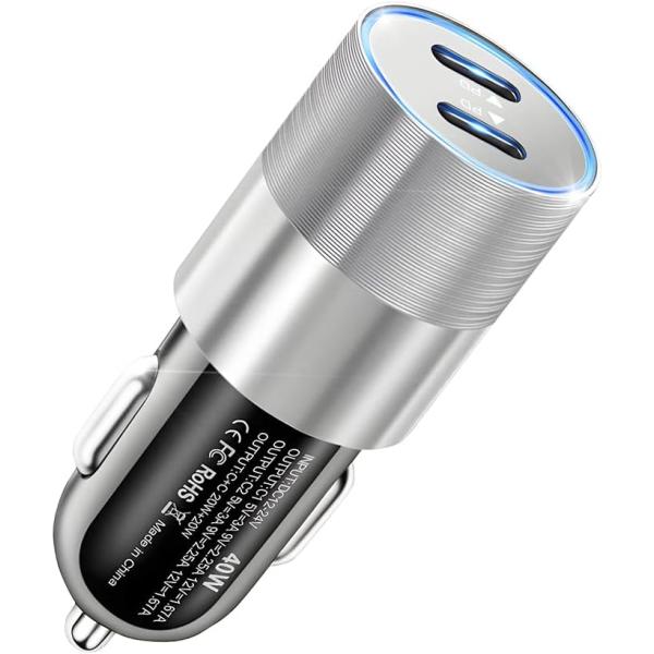 商品名USB C 40W 車用高速充電器、デュアルPD 20W ポート車両高速充電器、アルミメタルボディ自動高速充電アダプタ、電話用車内アクセサリー(ブラック/グレー)USB C 40W Car Fast Charger, Dual PD ...