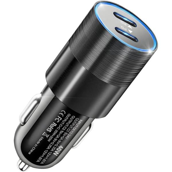 商品名USB C 40W 車用高速充電器、デュアルPD 20W ポート車両高速充電器、アルミメタルボディ自動高速充電アダプター、電話用車内アクセサリー (ブラック)USB C 40W Car Fast Charger, Dual PD 20...
