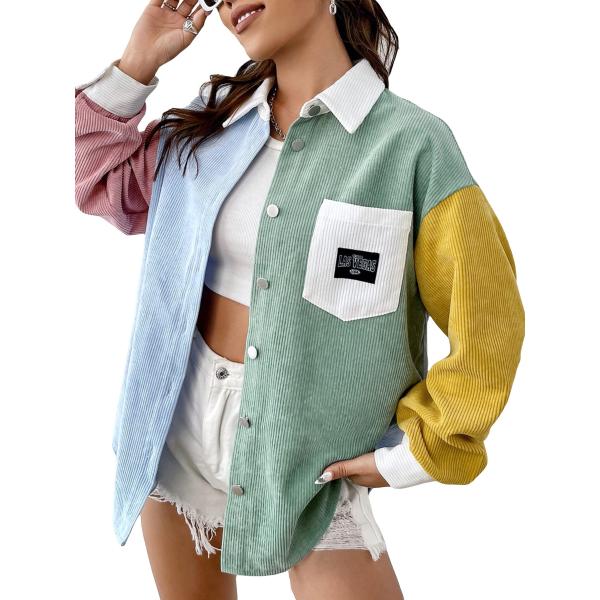 商品名:  WDIRARA Women's Color Block Corduroy Shacket Drop Shoulder Button Down Shirt Jacket Coat Multicolor Mブランド: WDIRARA...
