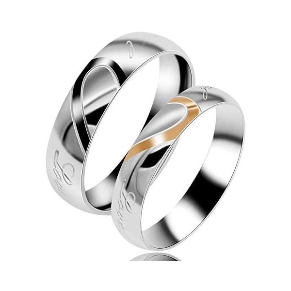 商品名カップル チタン ステンレススチール 結婚 婚約指輪 リアルラブ Y552-2D, Size 12(2.64""), クリスタル, キュービックジルコニアStainless Steel Heart Puzzle Matching Se...