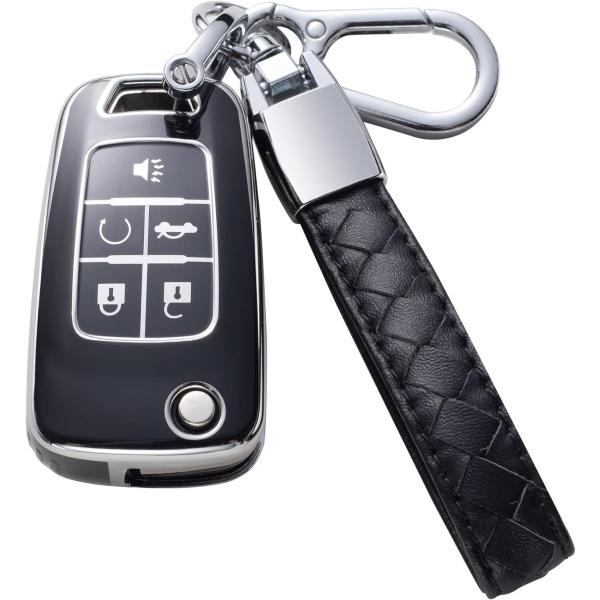 商品名CHEZENHUI シボレーキーフォブカバー レザーストラップ付き 車のキーケース シェル保護 シボレー エクイノックス カマロ クルーズ マリブソニック スマートリモートコントロール用 ブラックCHEZENHUI Compatibl...