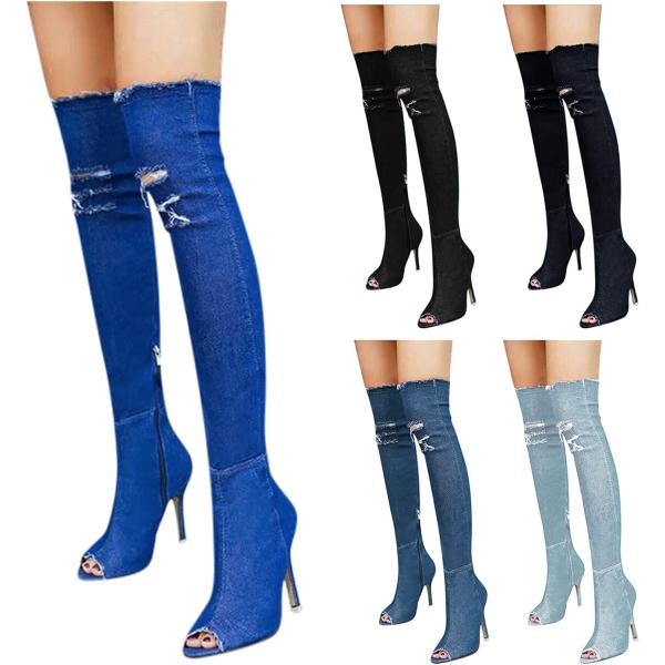 商品名Heel Tight Knee The Open Spring Toe Autumn High Boots Heel Over Jeans Boots High Boots Women's Fashion and Women's Bo...